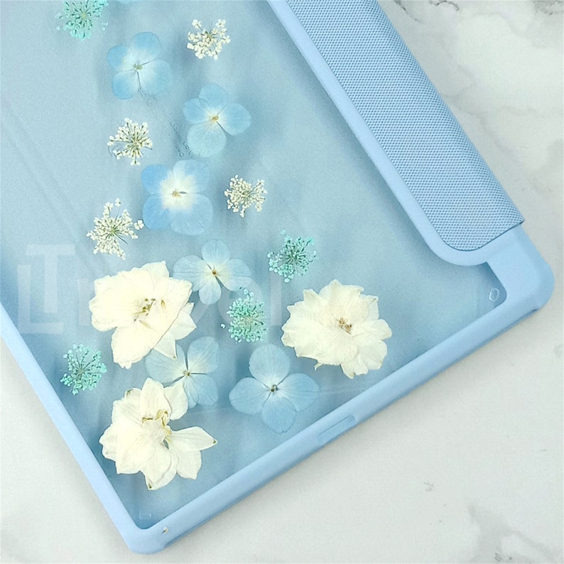 Pressed Light Blue Flower Tablet Case for Samsung Tab S11 S10 S9 S8 ...