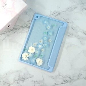 Pressed Light Blue Flower Tablet Case for Samsung Tab S10 S9 S8 Ultra ...