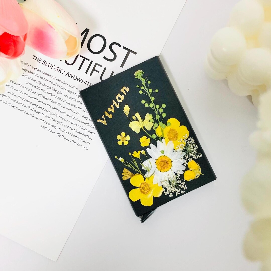 Personalization Name Real Pressed Flower Metal Card Holder, Unique ...
