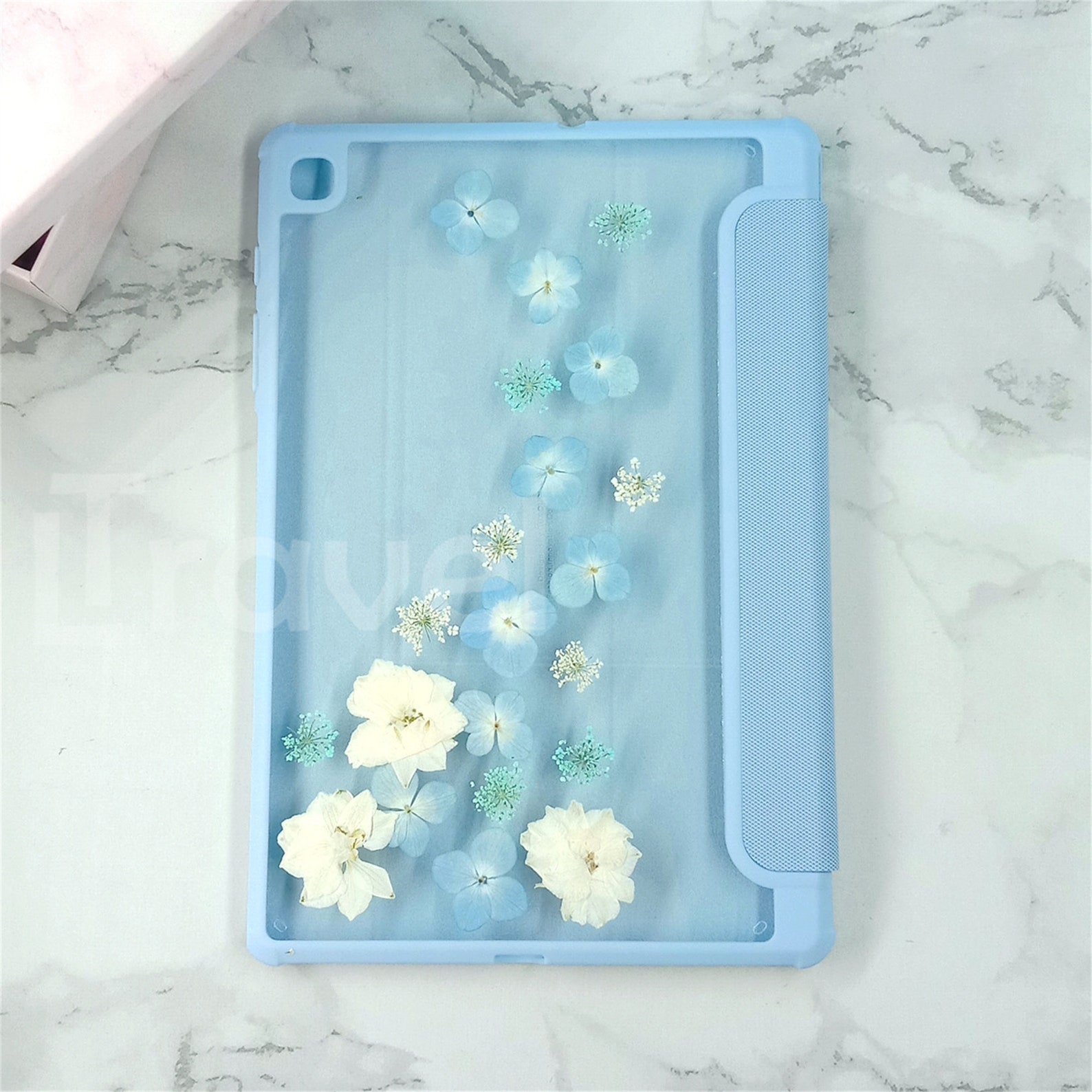 Pressed Light Blue Flower Tablet Case for Samsung Tab S11 S10 S9 S8 ...