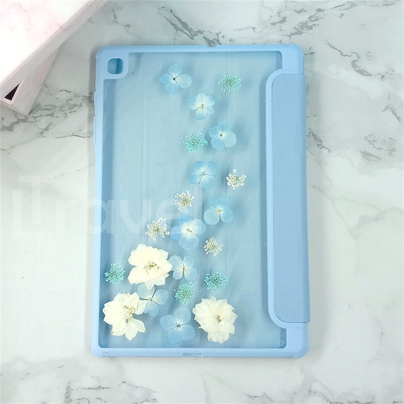 Pressed Light Blue Flower Tablet Case for Samsung Tab S11 S10 S9 S8 ...