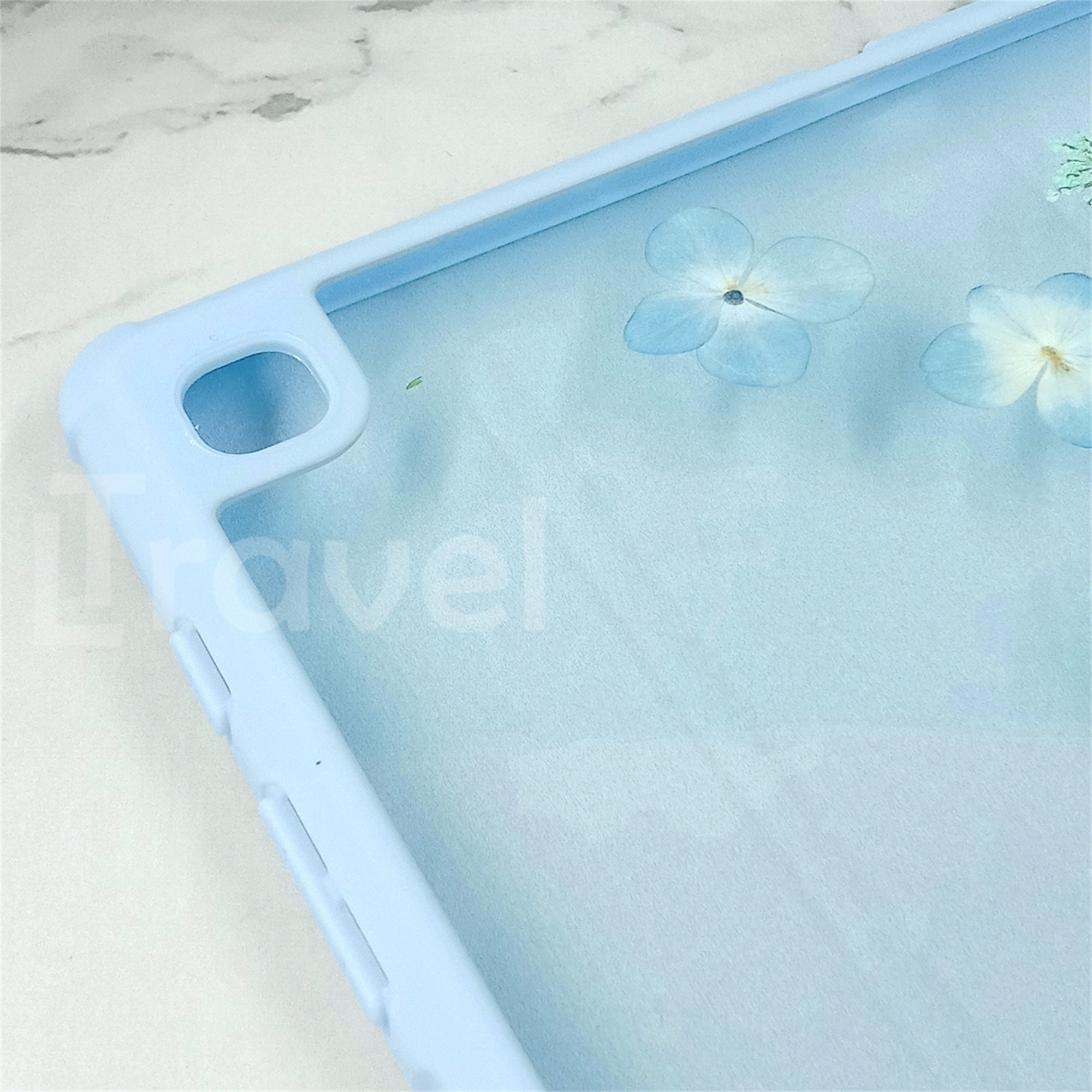 Pressed Light Blue Flower Tablet Case for Samsung Tab S11 S10 S9 S8 ...