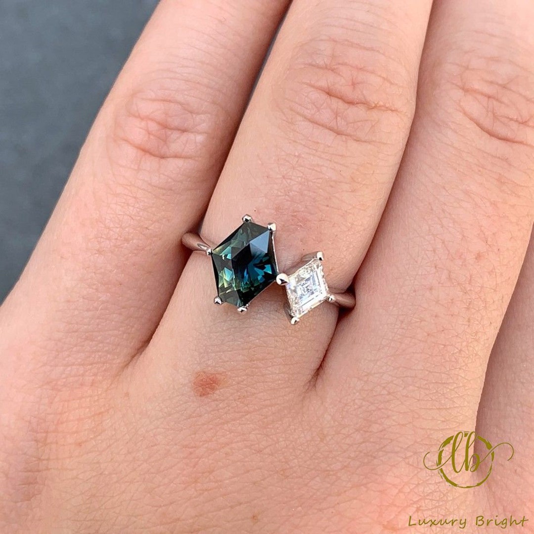 Toi Et Moi Gold Ring, Two Stone Wedding Ring, Hexagon Cut Sapphire Ring ...