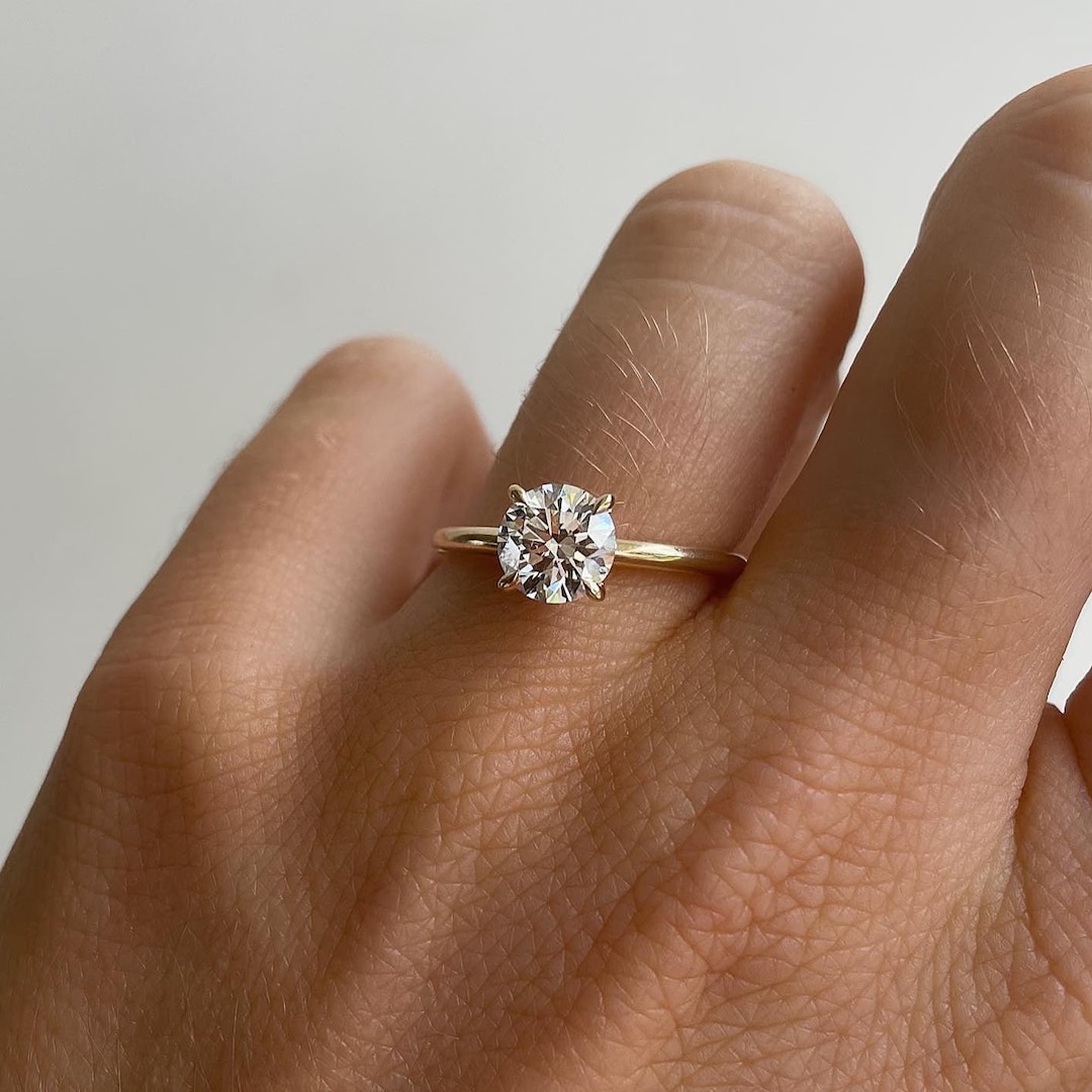 Round Cut Moissanite Ring, Solitaire Engagement Ring, 14K Yellow Gold ...