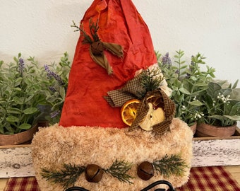 Rustic Skinny Santa Hat, Wood Santa Hat, Christmas Wood Decor, Santa ...