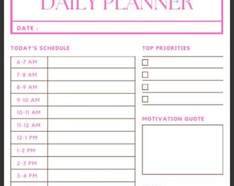 Pink Aesthetic Daily Planner, Instant Download, Daily Planner ...