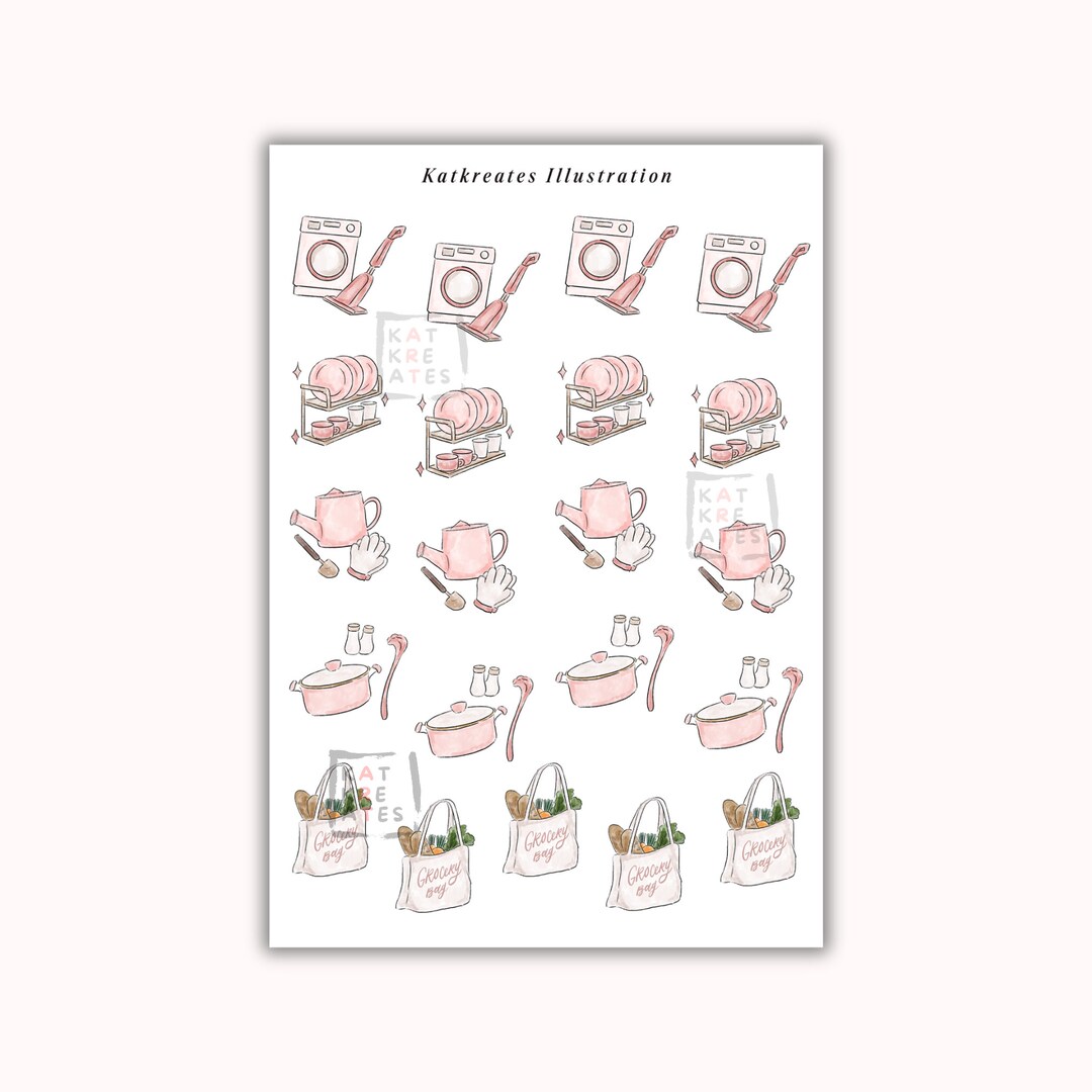 Katkreates ERRANDS DAY Mini Sticker Sheet, Grocery Time, Cleaning ...