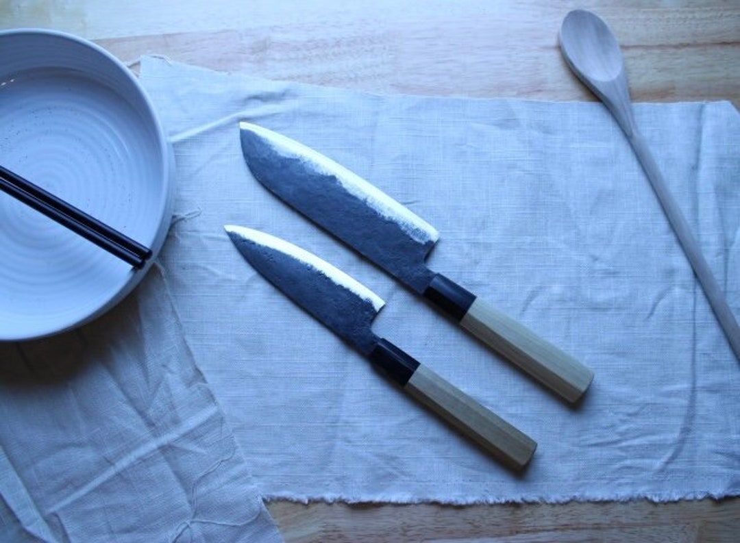 Hand Forged Japanese Kitchen Knife Set 2 Knives Santoku and Petty Gyuto ...