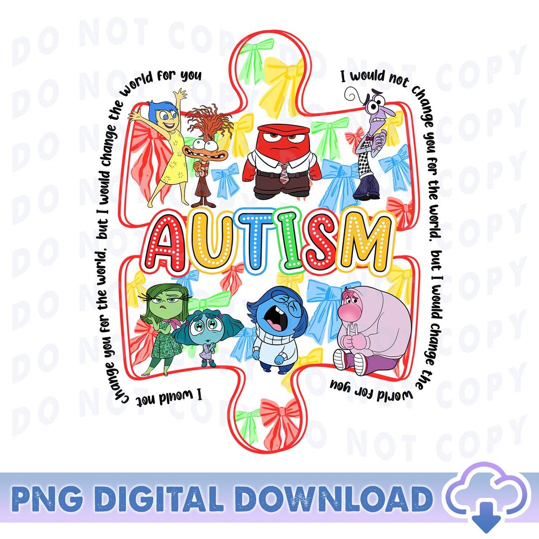 Disneyland Inside Out Autism Awareness Coquette Bow PNG, Disneyland ...
