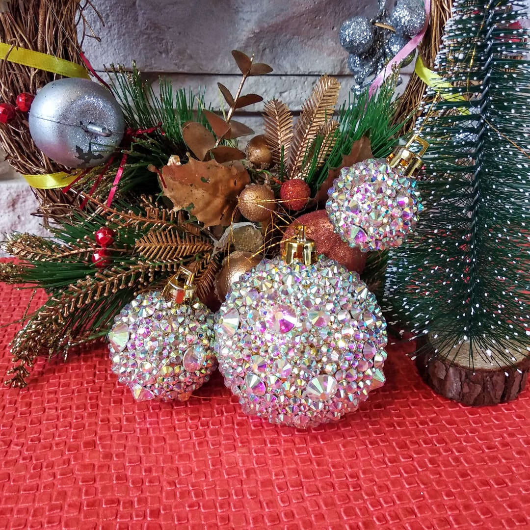 Christmas Rhinestone Ornaments, Tree Decor Set, Xmas Ornament, Handmade ...