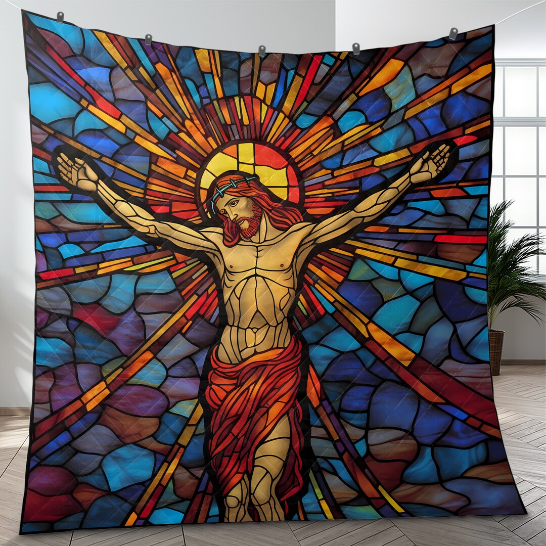 Abstract Jesus Christ Quilt Bedding Set: Vintage Christian Blanket - Etsy