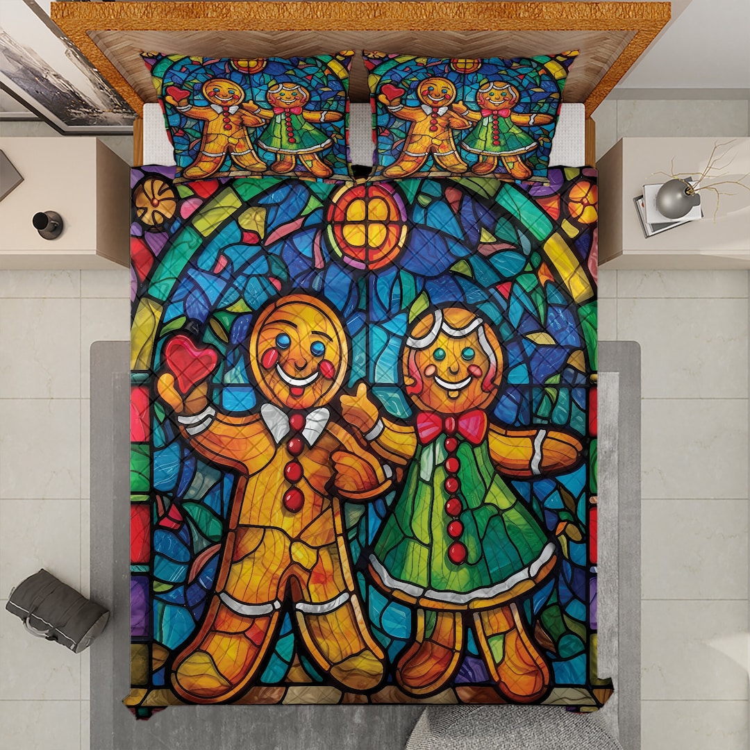 Vintage Gingerbread Couple Christmas Quilt Bedding Set - Etsy