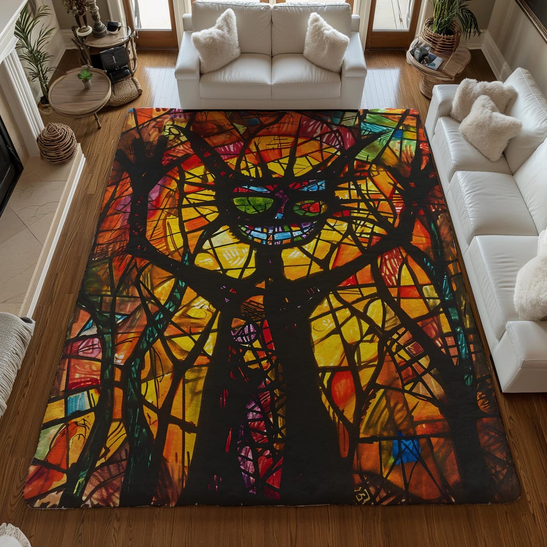 Vintage Spooky Season Scary Cat Halloween Rectangle Rug, Cat Ghost ...