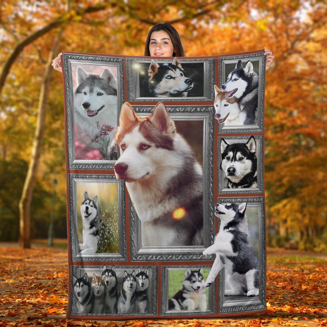 Huge Siberian Husky Dog Christmas Throw Blanket, Christmas Thanksgiving ...