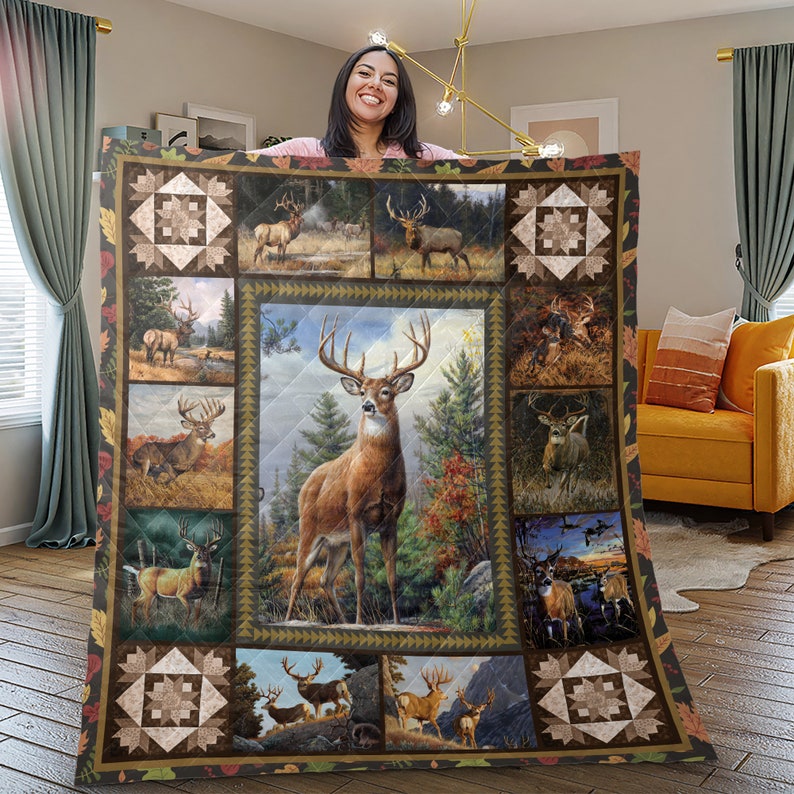 Retro Deer Hunting Quilt Bedding Set Deer Hunting Quilt - Etsy