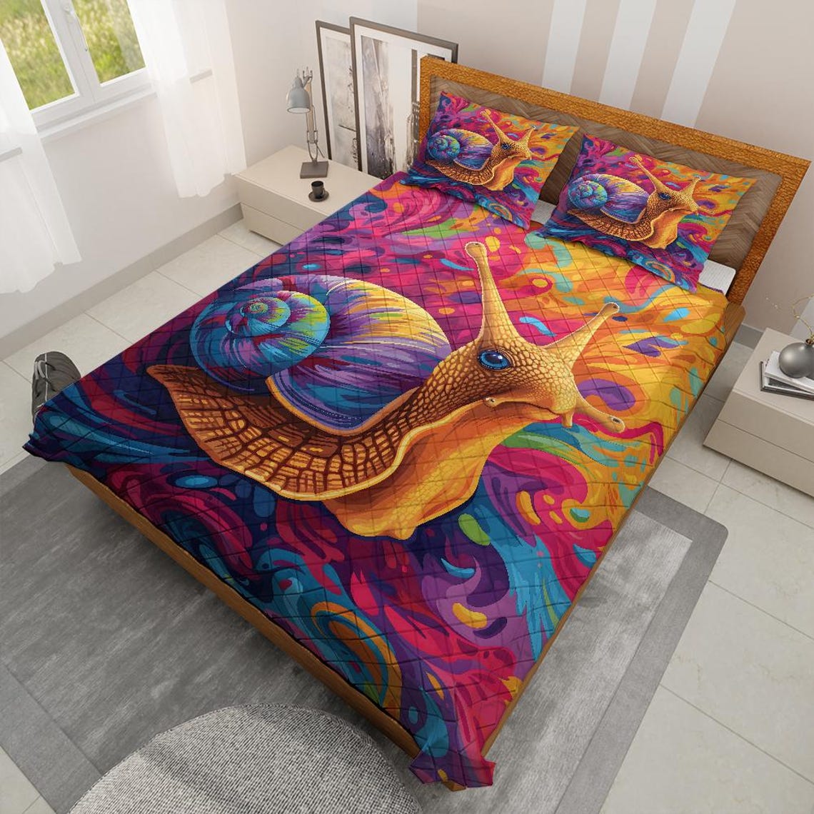 Vintage Snail Quilt Bedding Set: Abstract Cottagecore Home Decor - Etsy