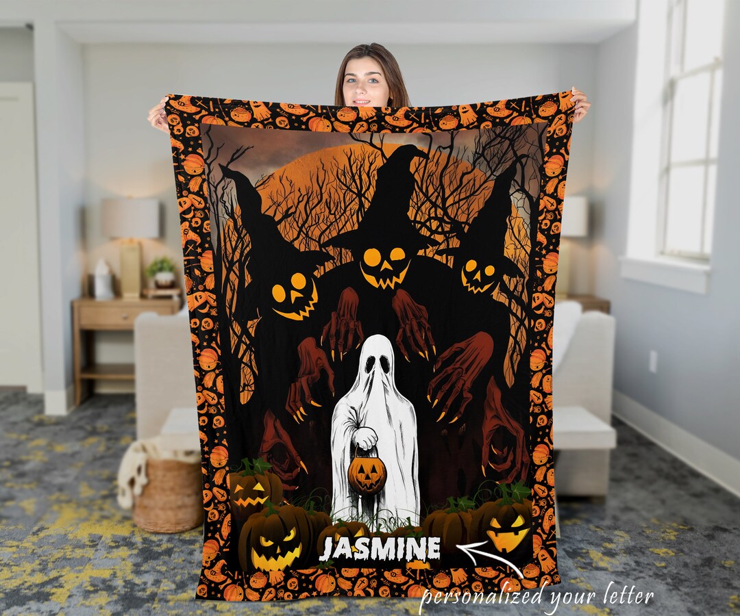 Retro Halloween Ghost Throw Blanket: Spooky Pumpkin Woven Tapestry - Etsy