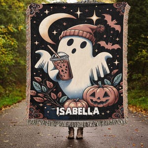 Personalized Boo Halloween Woven Throw Blanket, Customized Name ...