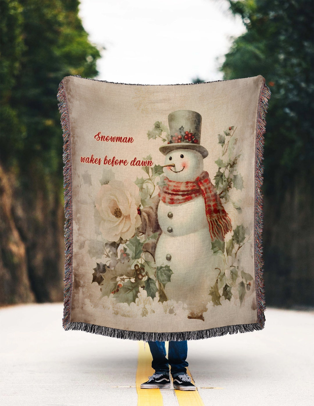 Vintage Snowman Woven Throw Blanket: Christmas Cottagecore Decor - Etsy
