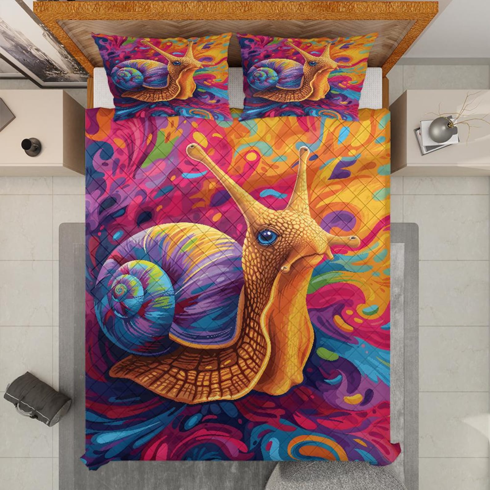 Vintage Snail Quilt Bedding Set: Abstract Cottagecore Home Decor - Etsy