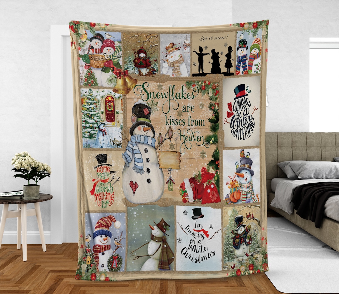 Vintage Snowman Christmas Woven Throw Blanket, Christmas Woven Tapestry ...