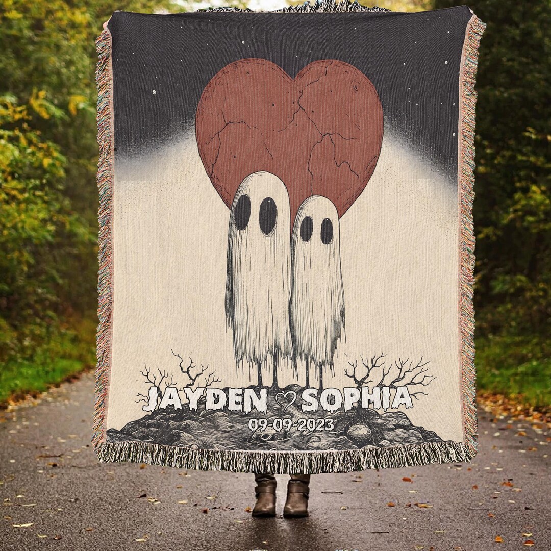 Personalized Couple Boo Wedding Woven Blanket, Custom Halloween Couple ...