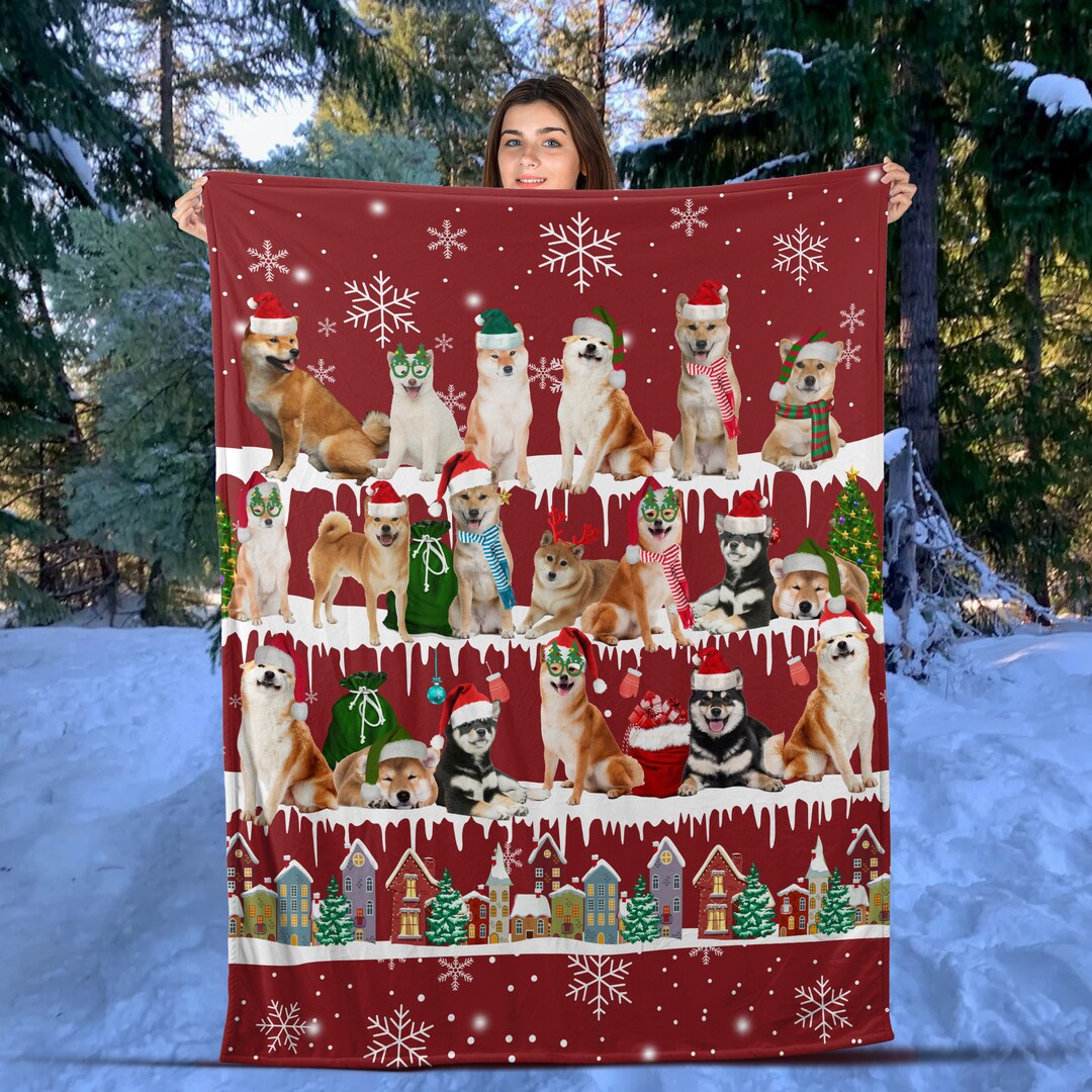 Awesome Shiba Inu Dog With Snow Woven Throw Blanket, Cute Shiba Inu ...