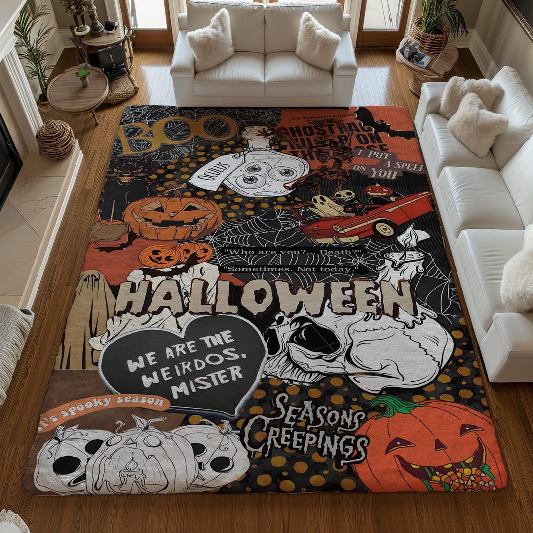 Spooky Season Scary Pumpkin Halloween Rectangle Rug, Jack-o'-lantern ...