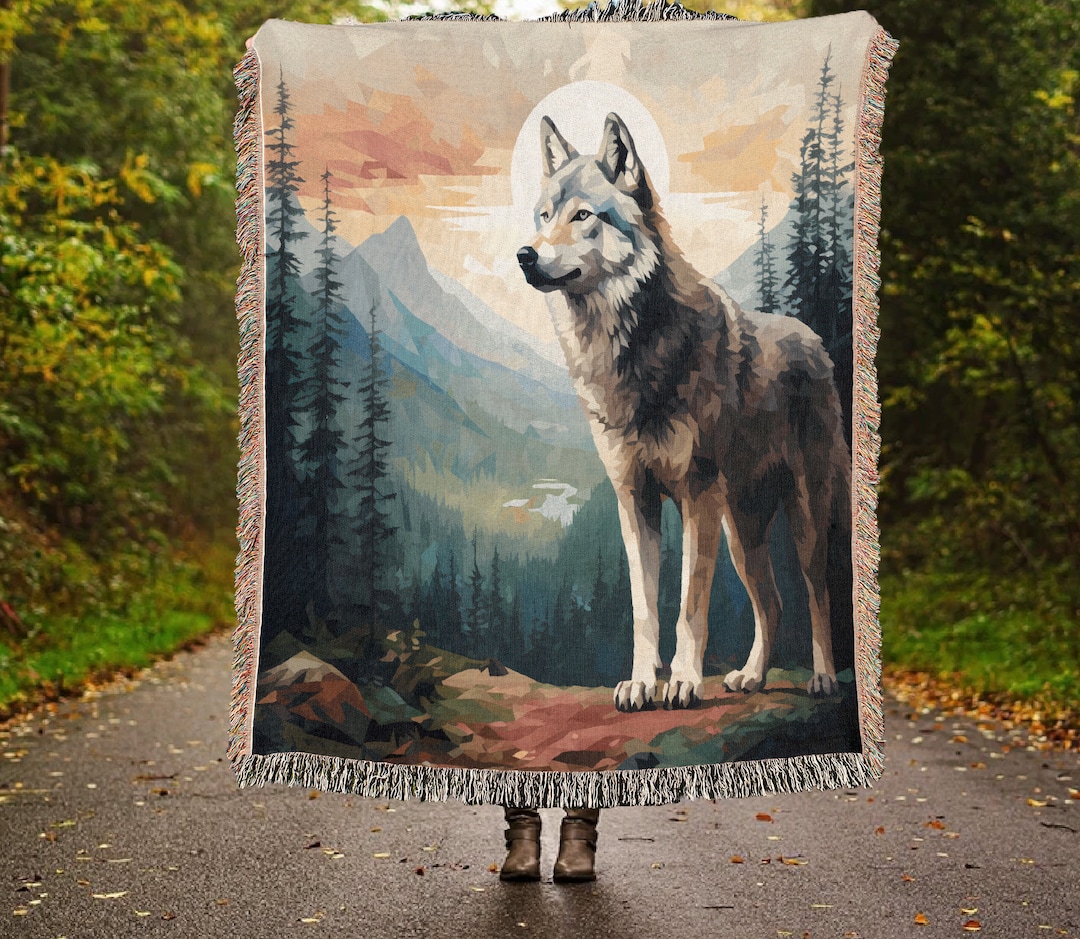Vintage Gray Wolf Woven Throw Blanket: Forest Cottagecore Tapestry - Etsy