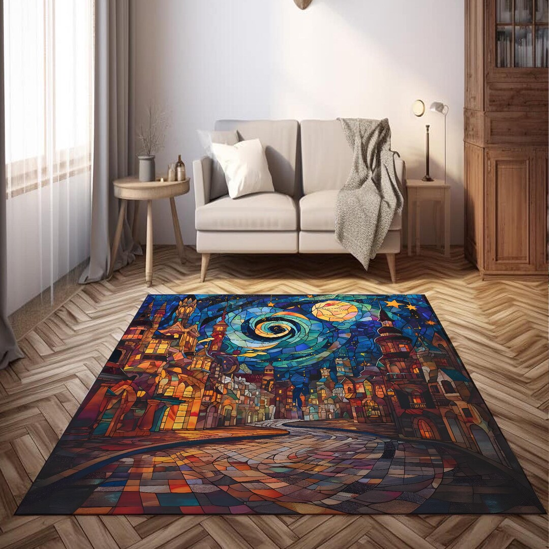 Haunted Village in Starry Night Halloween Rectangle Rug, Trick or Treat ...