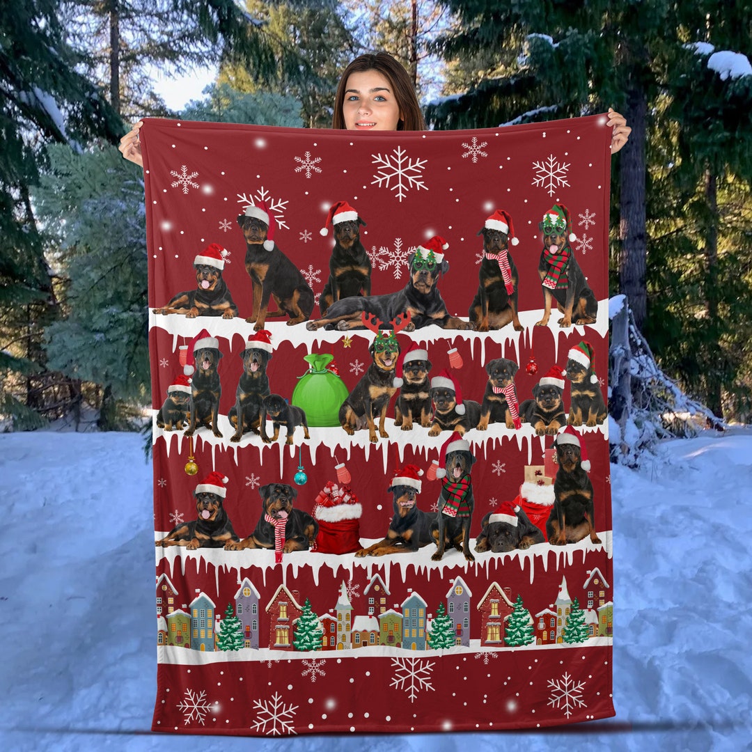 Black Rottweiler Dog Christmas Woven Throw Blanket, Christmas Gifts for ...