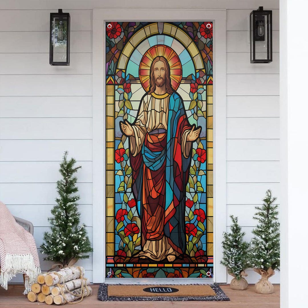 Colorful Jesus Christ Christmas Door Cover, Love Like Jesus Door Decor ...
