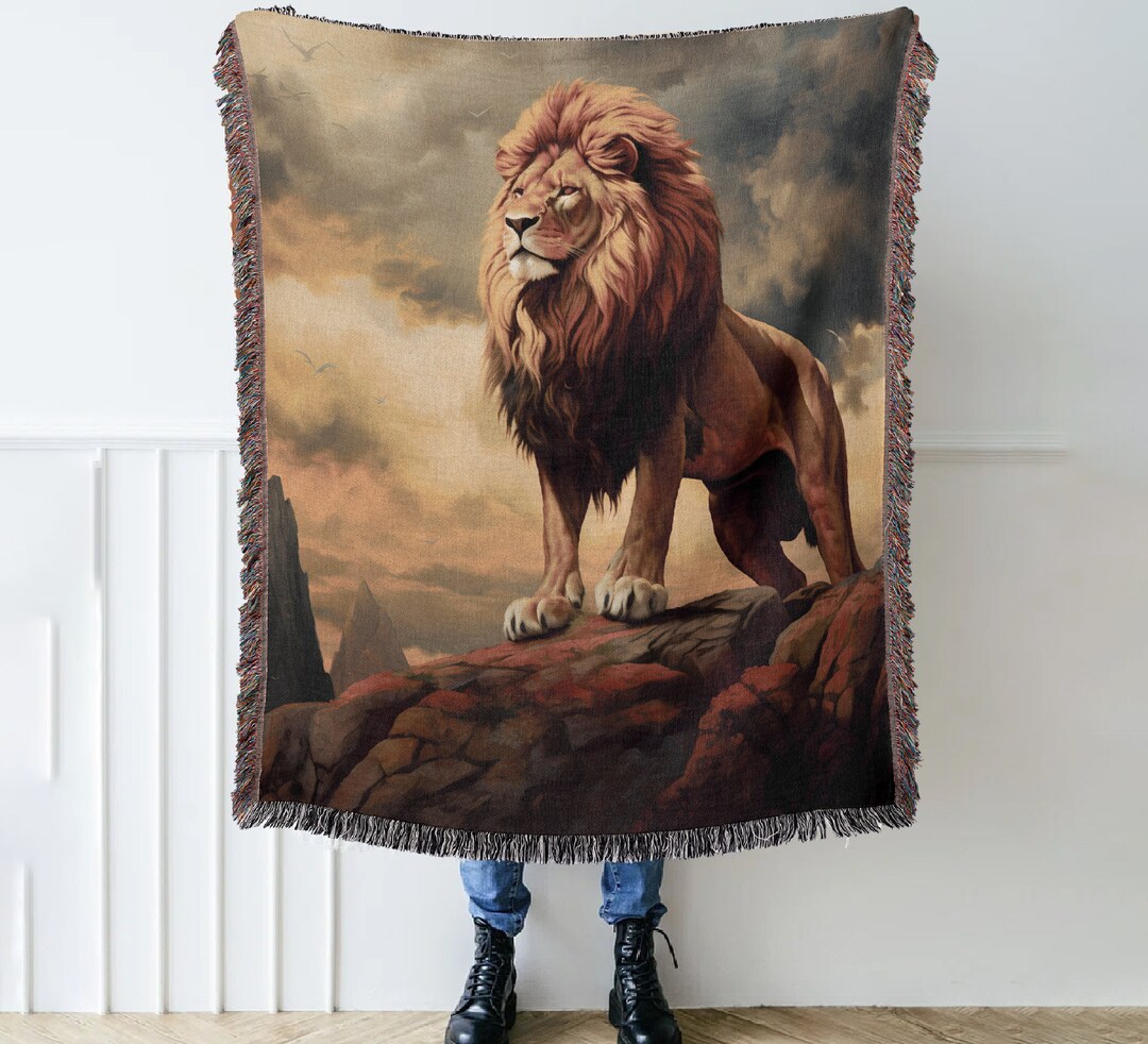 Vintage Lion Woven Throw Blanket: Retro Hippie Home Decor - Etsy
