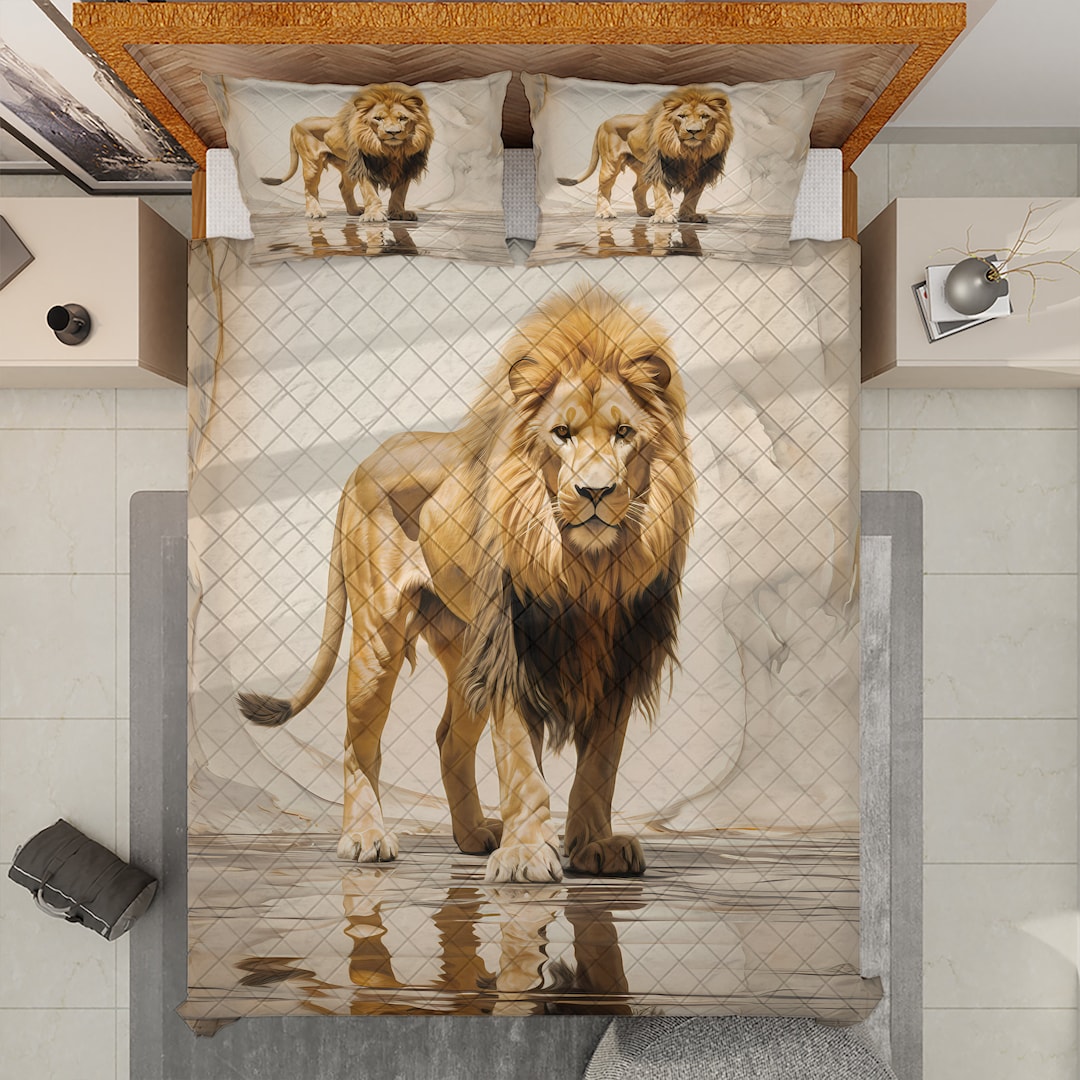 Vintage Wildlife Lion Quilt Bedding Set, Retro Lion Quilt Blanket, Gift ...