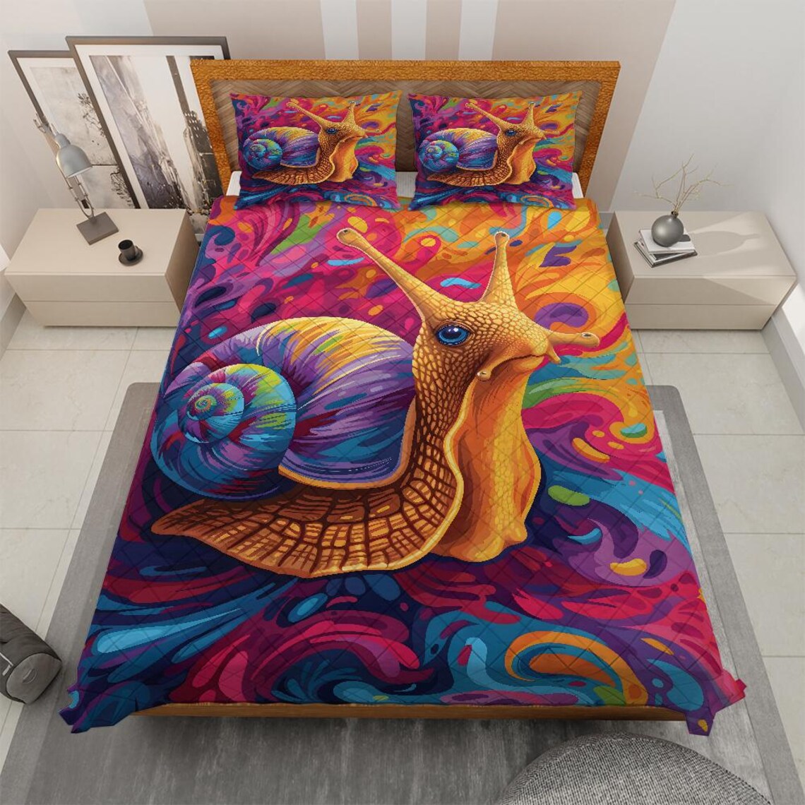 Vintage Snail Quilt Bedding Set: Abstract Cottagecore Home Decor - Etsy