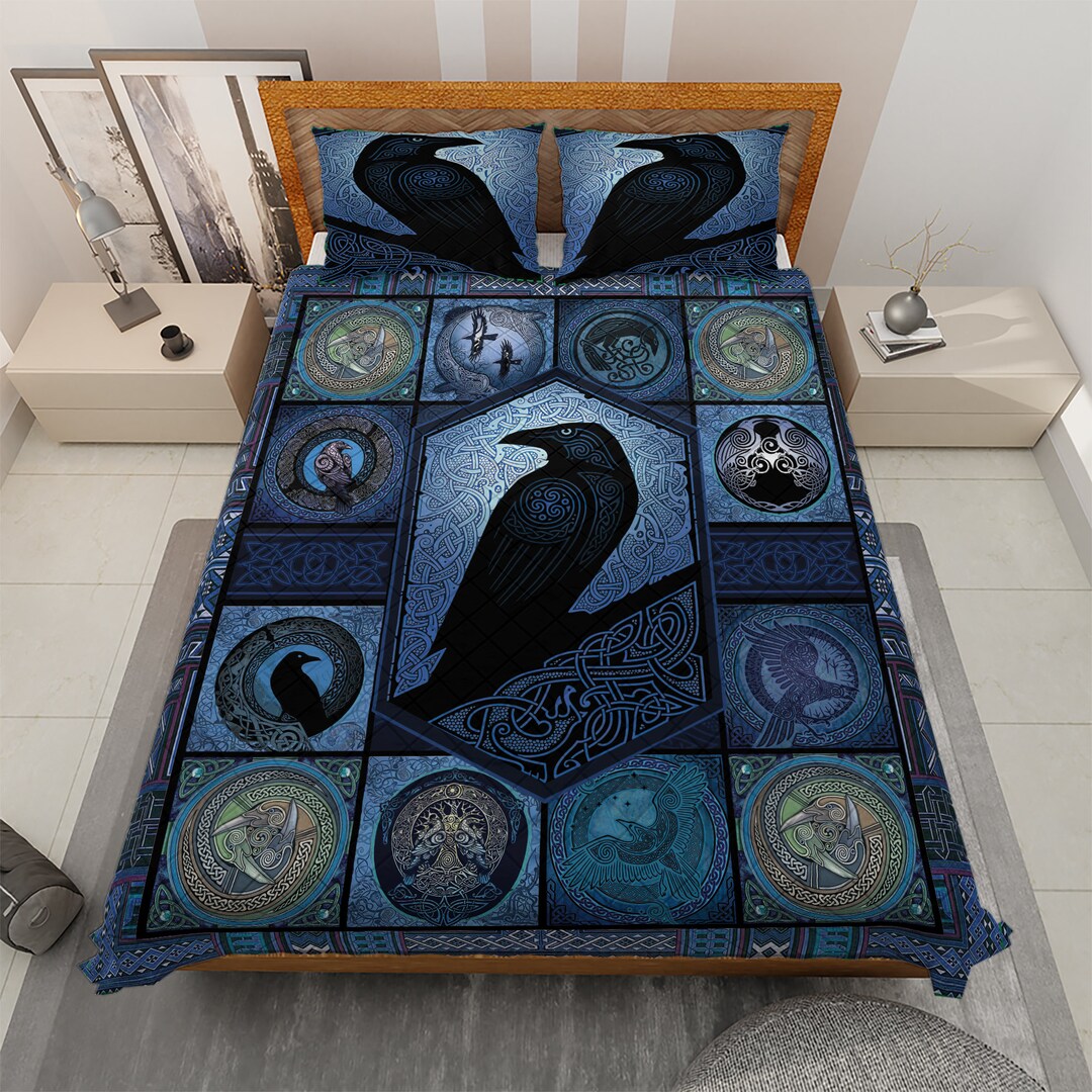 Retro Raven Bird Bedding Set Vintage Viking Quilt Blanket - Etsy