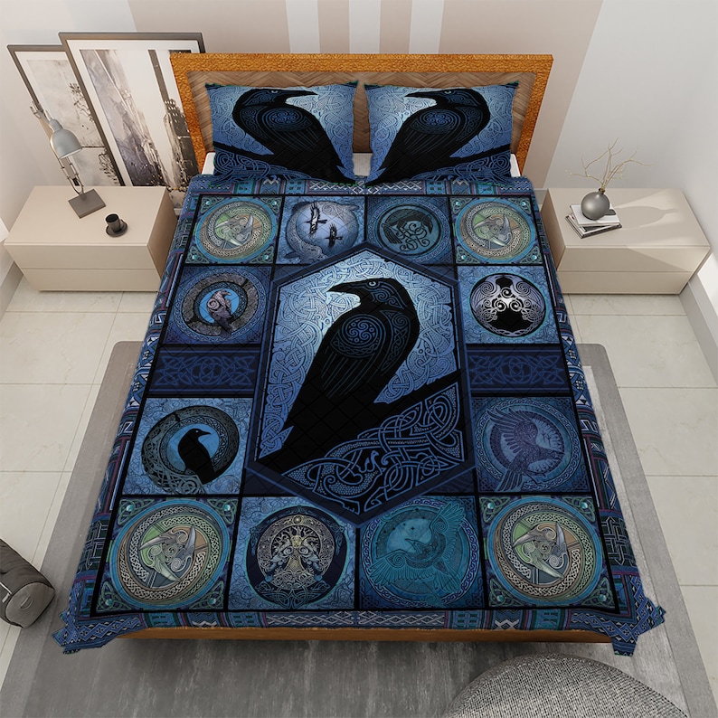 Retro Raven Bird Bedding Set Vintage Viking Quilt Blanket - Etsy