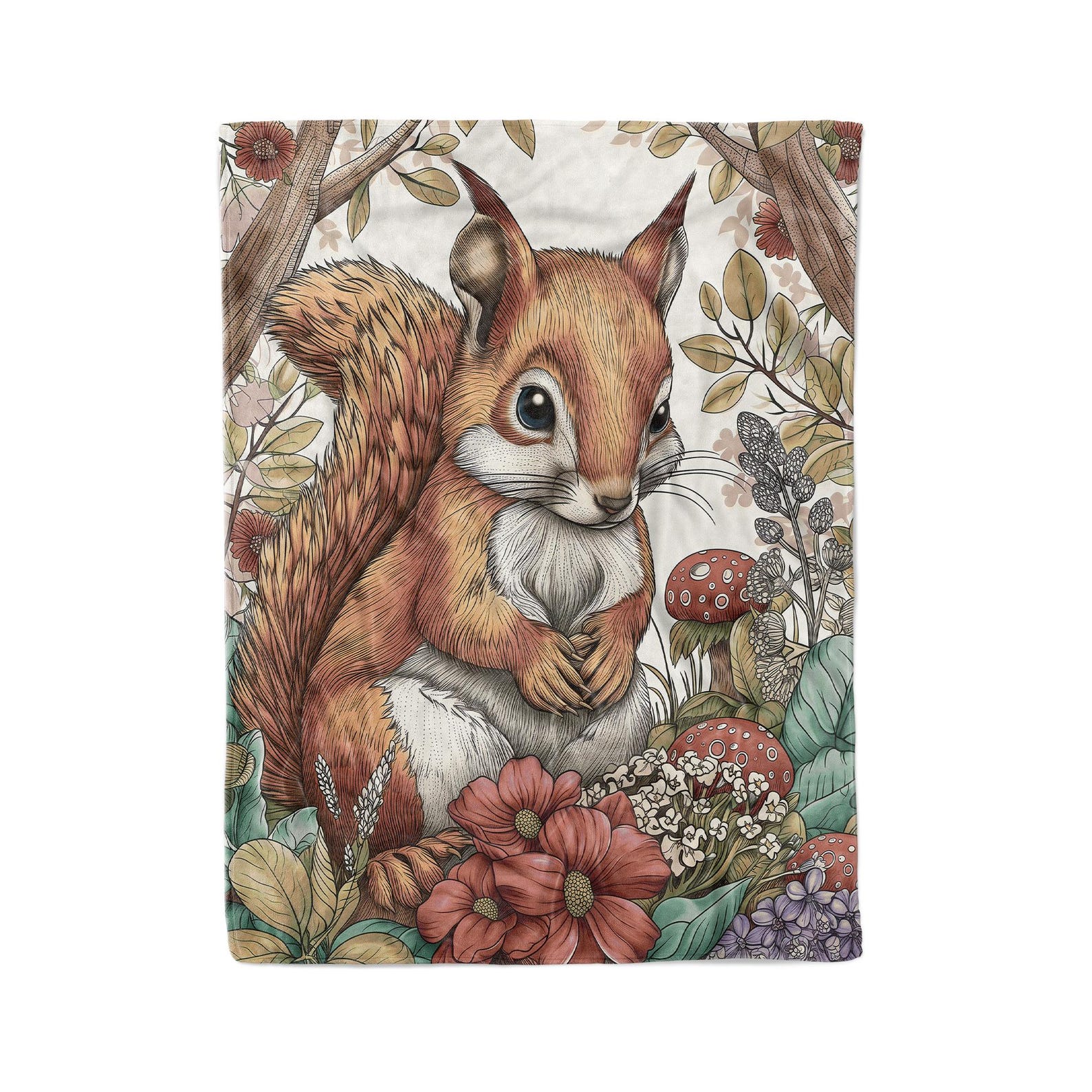 Vintage Floral Squirrel Christmas Woven Throw Blanket, Forest Squirrel ...