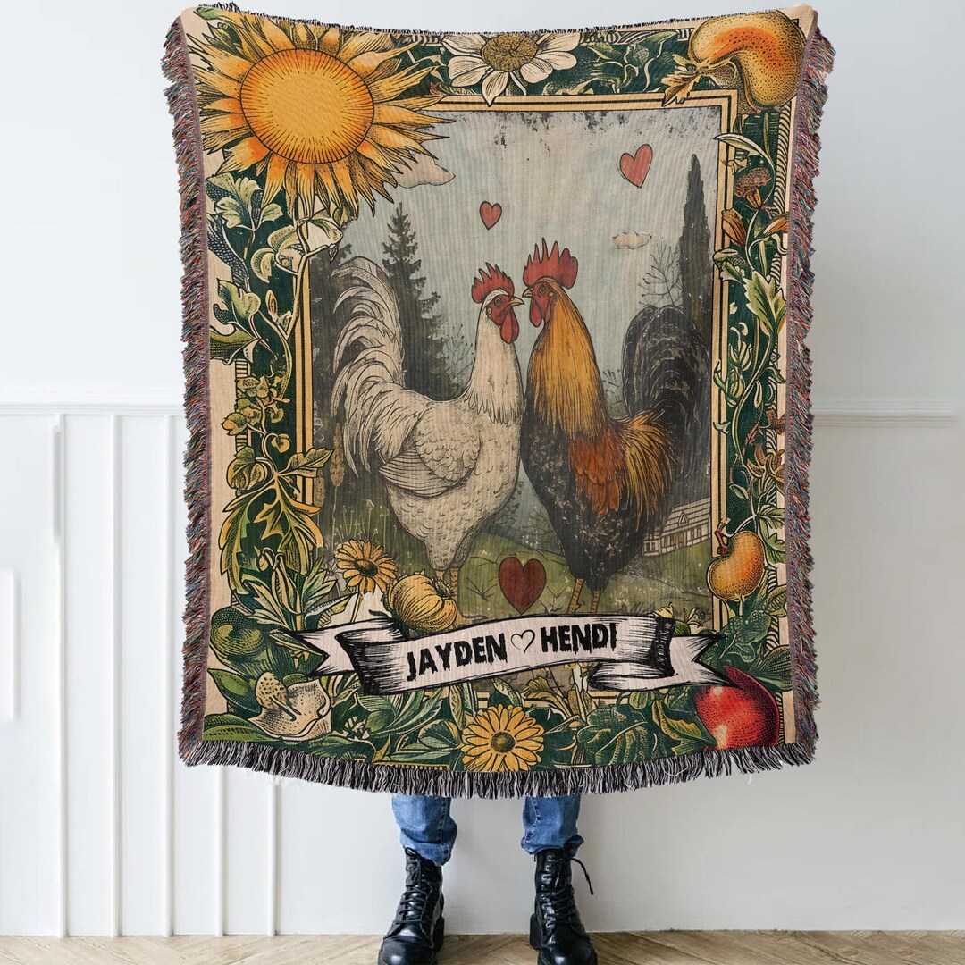 Custom Chicken Wedding Woven Throw Blanket, Personalized Couple Chicken ...