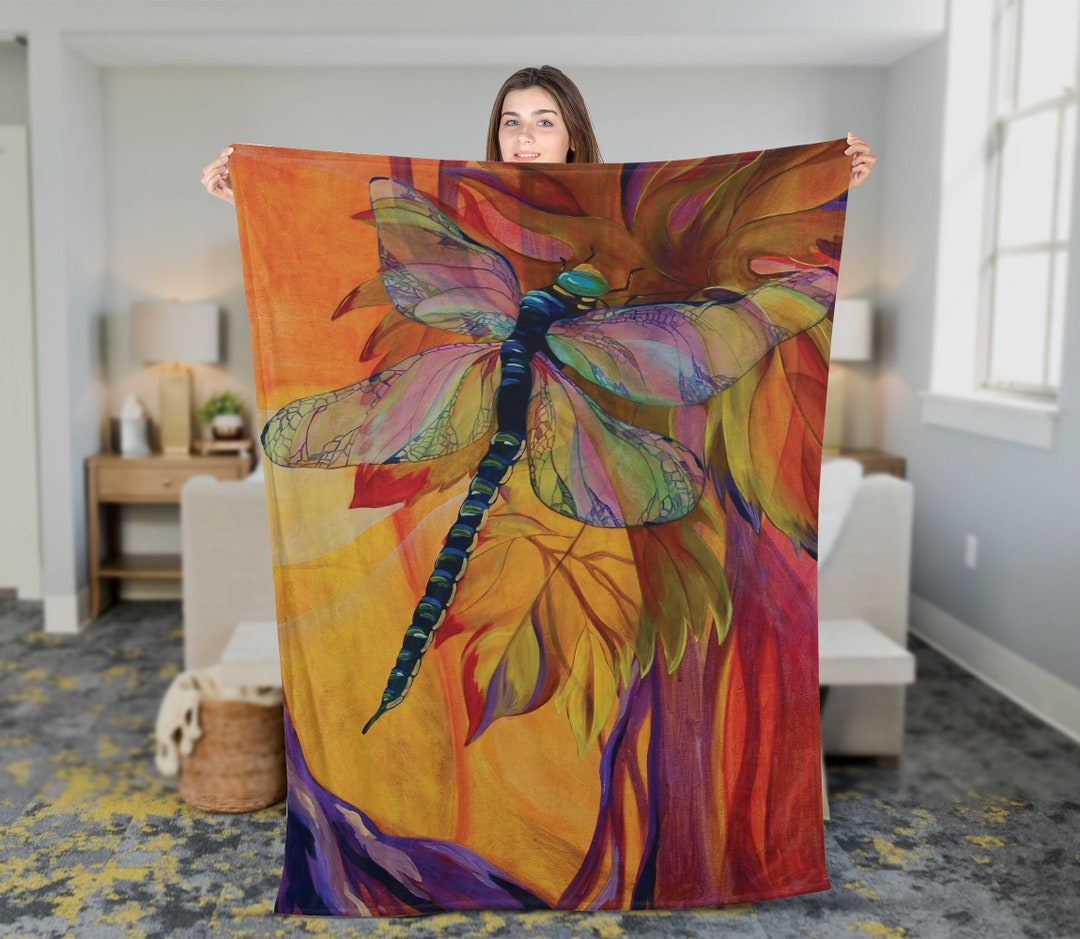 Vintage Colorful Dragonfly Woven Throw Blanket, Retro Dragonfly Woven ...