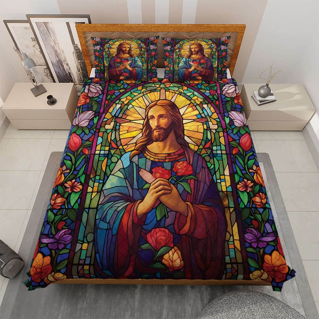 Vintage Christmas Eve Jesus Christ Quilt Bedding Set, Floralchristmas ...