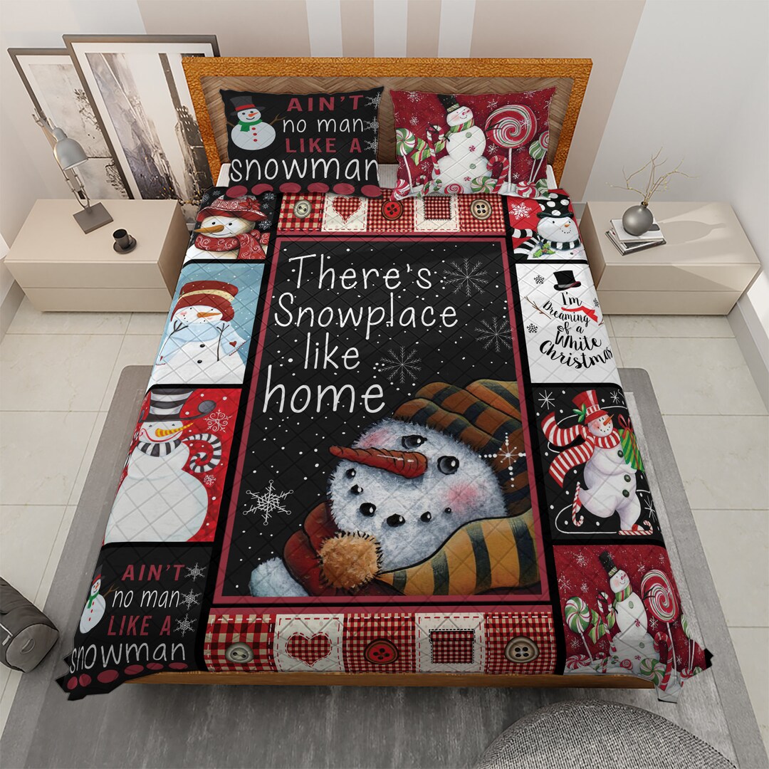 Vintage Snowman There's Snowplace Like Home Quilt Bedding Set ...