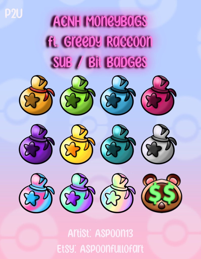 ACNH Moneybags Ft. Greedy Raccoon Twitch Sub / Bit Badges - Etsy