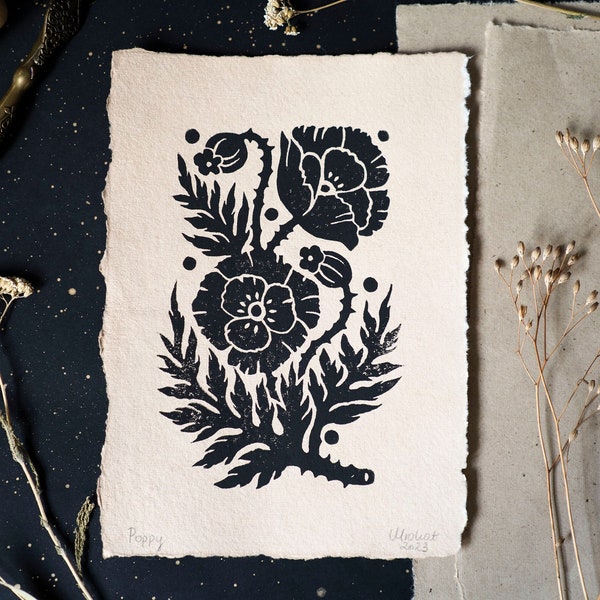 Flower Linocut - Etsy