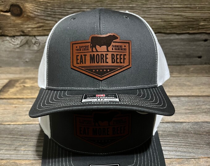 Richardson 115 Eat More Beef Hat Cap Farming Real Leather Patch - Etsy
