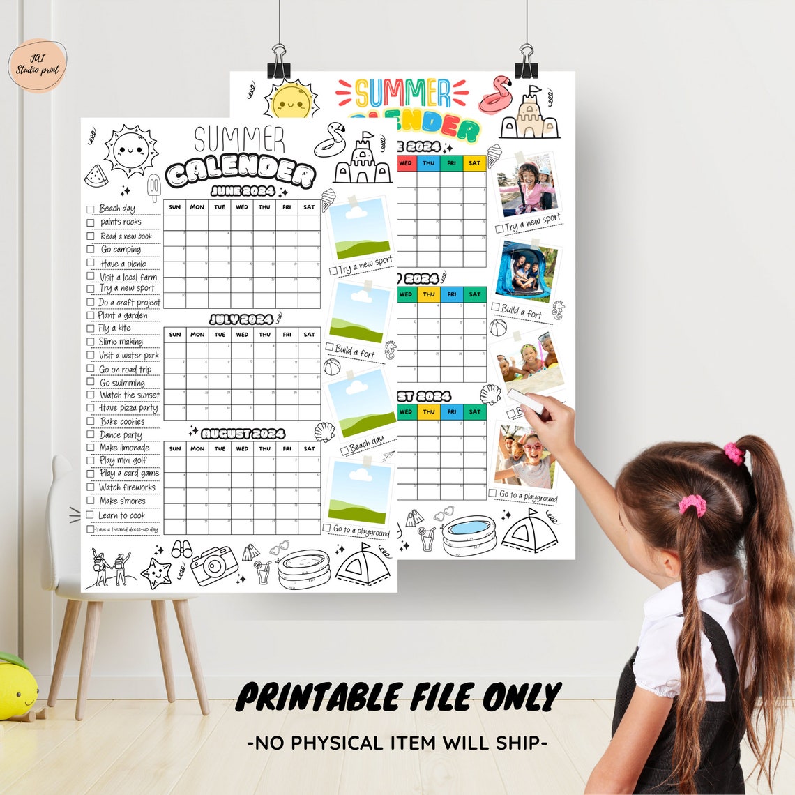 2024 Summer Calendar Printable Summer Bucket List for Kids Summer ...