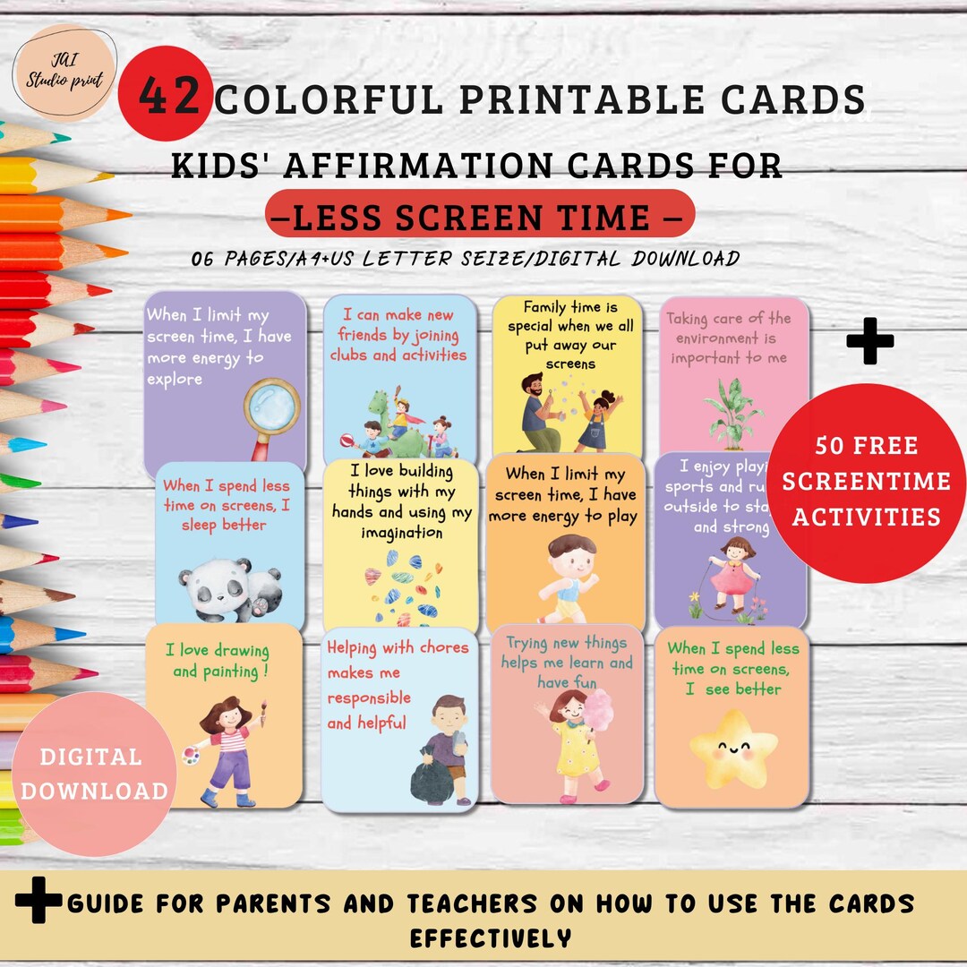 Screen Time Addiction Cards Kids Therapy Kids Affirmation Cards for ...