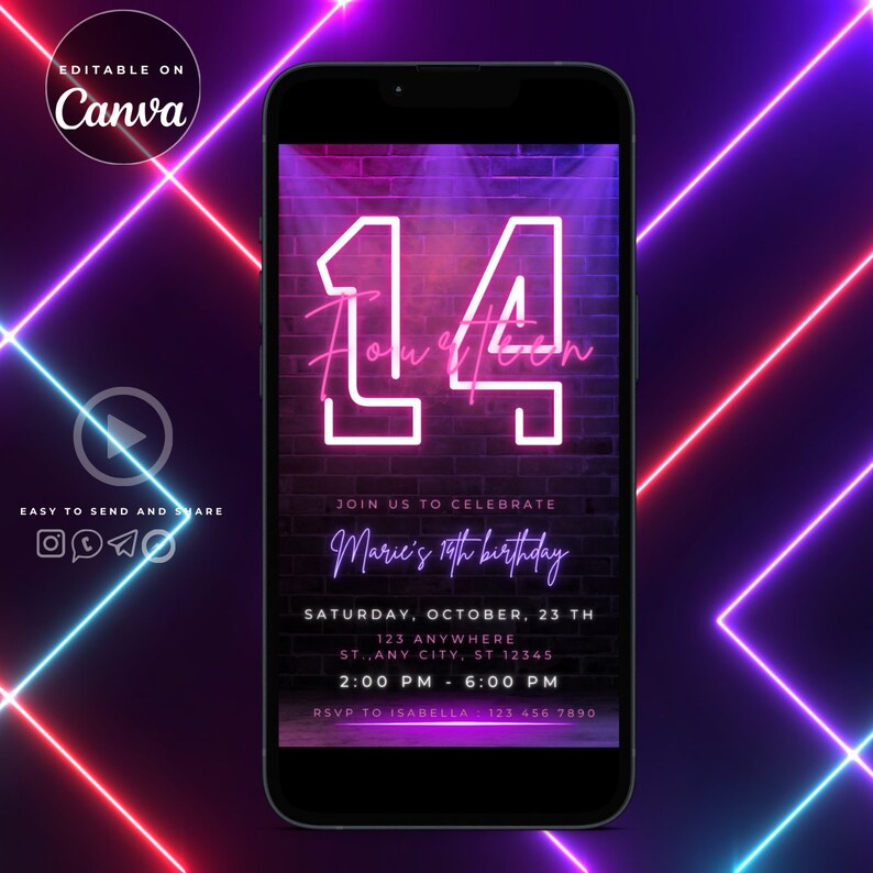 14th Birthday Animated Video Invitation, 14th Digital Birthday Invite ...