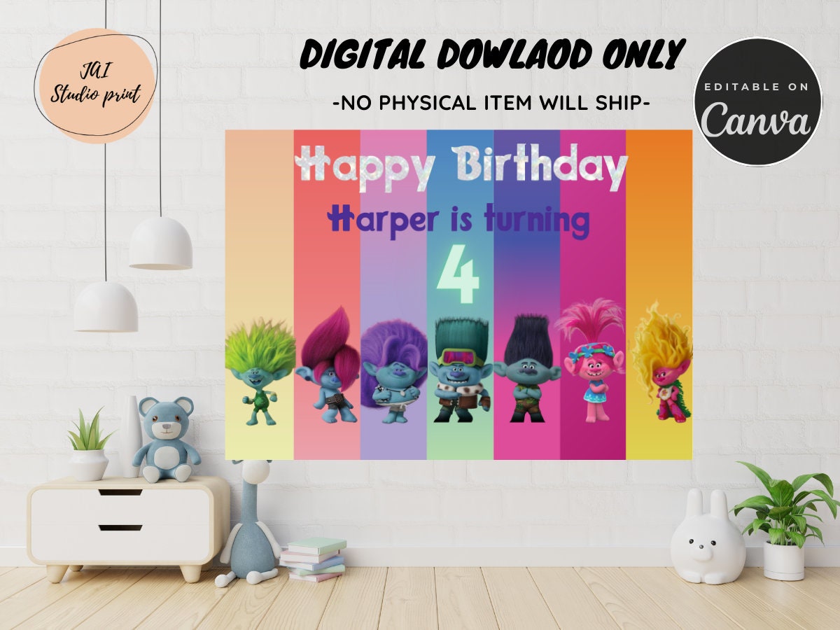 Trolls Backdrop, Trolls Birthday Backdrop, Trolls Birthday Girl, Trolls ...
