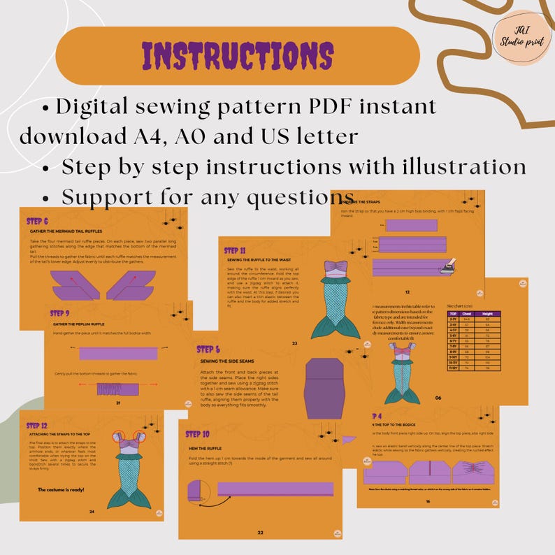 Kids Mermaid Costume Sewing Pattern PDF, Halloween Dress Up, Easy DIY ...